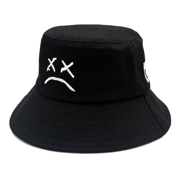 New High Quality Sad Face Embroidered Bucket Hats Sun Hats Shade Flat ...