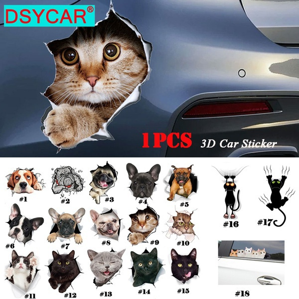 1PC 3D Stereo Animal Car Sticker Creative Cat Dog Car Windows Sticker ...