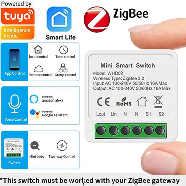 10/16A Mini Smart ZigBee Switch Concealed Tuya ZigBee 3.0 Smart Light ...