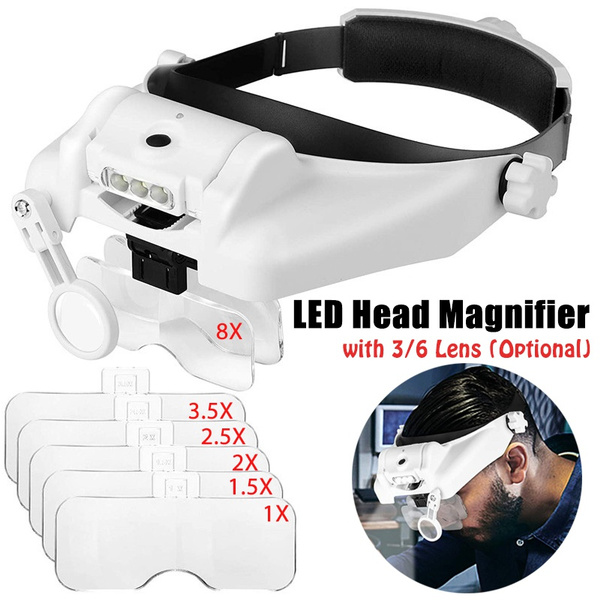1PC LED Adjustable Head Wear Magnifier Lighted Magnifying Glass with 3/ ...