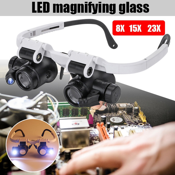Head Mounted Glasses Magnifier With LED Light Magnifying Glass led lupa ...