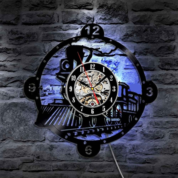 Steam Locomotive Train Steam Engine Vinyl Clock with LED Classics Wall ...