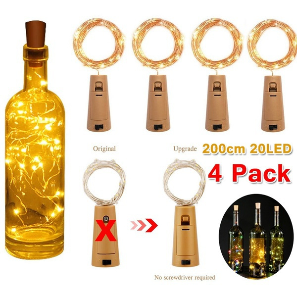 1/4 Pack New String Led Wine Bottle with Cork 200cm 20 LED Bottle ...