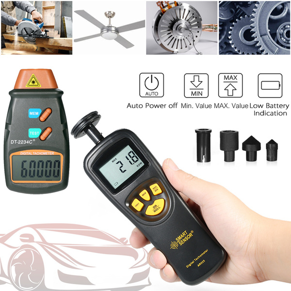 SMART SENSOR Handheld Contact LCD Digital Tachometer Speedometer Tach ...