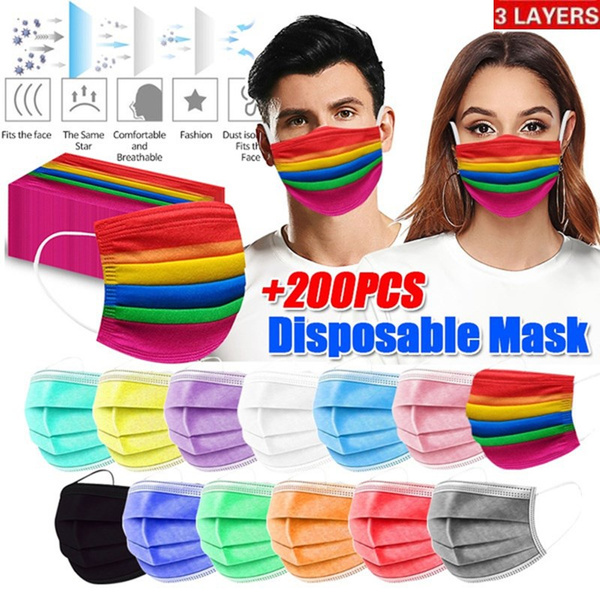 200/100/50PCS Fashion Multicolor Disposable Mask 3-Layer Sanitary ...