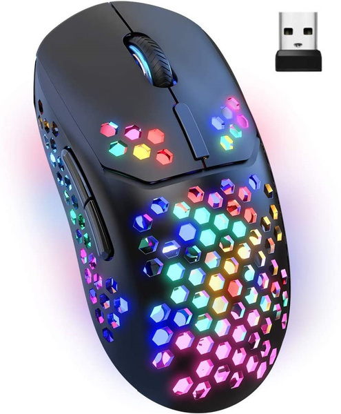 Silent Wireless Honeycomb Mouse 2.4G USB Rechargeable Light Up Cordless ...