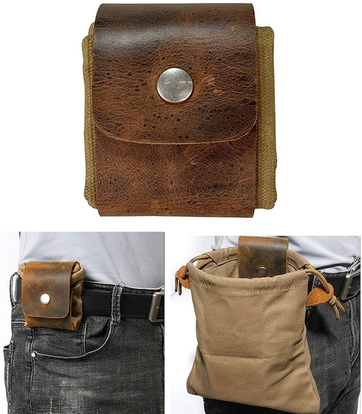 Multi-Purpose Foraging Pouch Waxed Canvas Bushcraft Bag with Leather ...