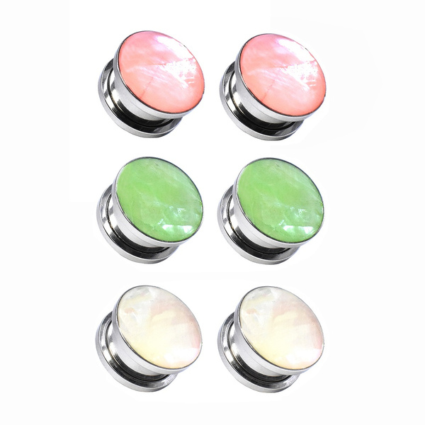 4-30mm Colored Natural Shell Ear Tunnels Gauges and Plug Stainless ...