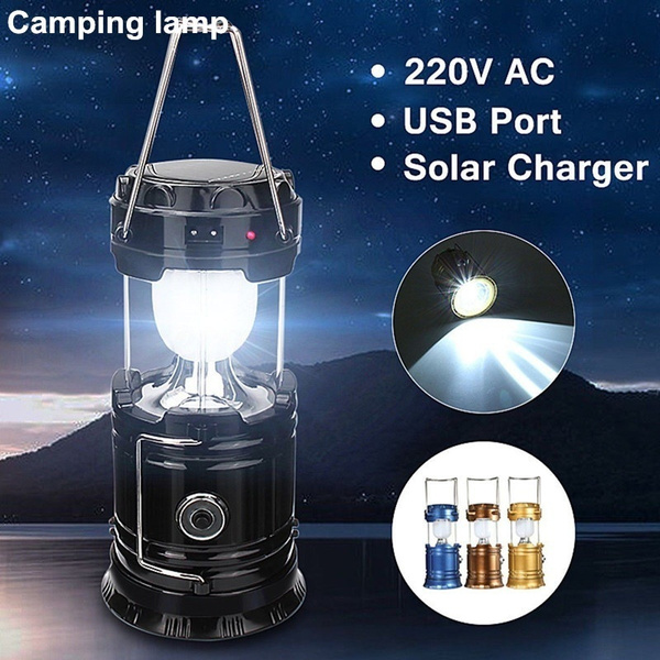 Solar Power LED Camping Lantern Tent Hiking Torch Rechargeable Lamp ...