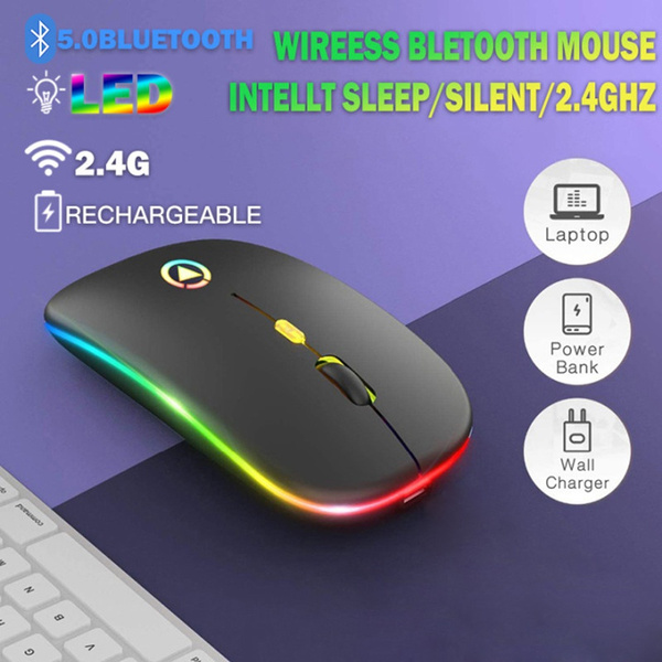 5.0 2.4gHZ Transfer LED Lights 1600Dpi Rechargeable Wireless Mouse ...