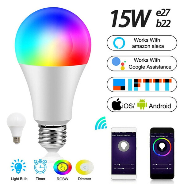 UPgrade 15W WiFi Smart Light Bulb E27 B22 Dimmable RGB+CCT Smart Light Bulb Voice Control Work ...