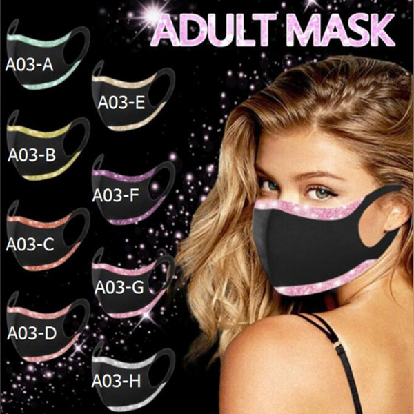 Womens Fashion Bling Sequin Glitter Face Mask Rhinestone Crystal Face ...