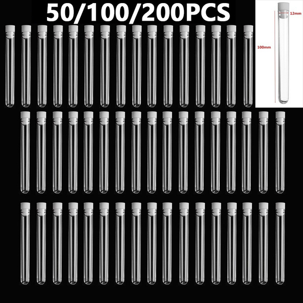 200/100/50Pcs 12x100mm U-shaped Test Tube Lab Tube Clear Plastic Test ...