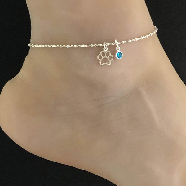 Paw Print Anklet, Sterling Silver Beaded Ankle Bracelet, Good Luck ...