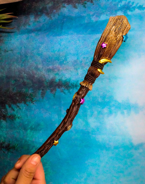 Wicca Occult Hocus Pocus Stars and Moon Witch's Broom Magic Wand ...