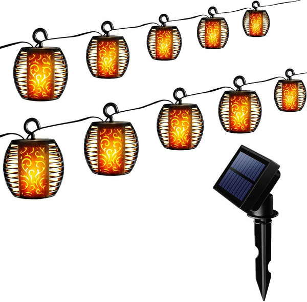 Solar String Lights Outdoor with Flickering Flame, 16FT 6/10 Bulbs ...