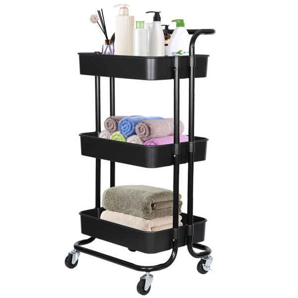 3-Tier Rolling Cart Metal Utility Storage Organization with Wheels for ...