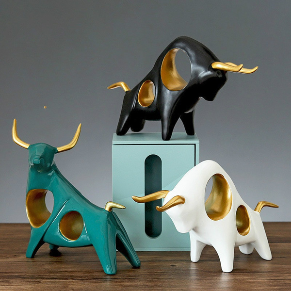 Home Decor Bull Sculpture Cattle Statue Ox Animal Table Cabinet Desktop ...