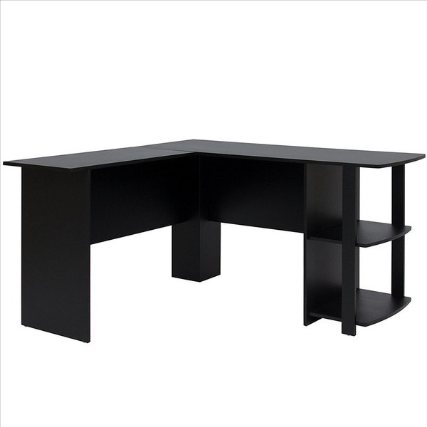 FCH L-Shaped Wood Right-angle Computer Desk with Two-layer Bookshelves ...