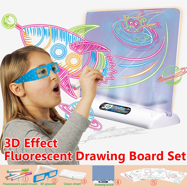 3D Effect Fluorescent Drawing Board Set Portable 3D Light Magic Drawing ...