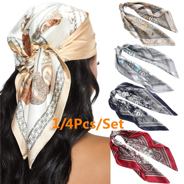 1/4pcs 23.6 Inches Satin Head Scarves for Women Square Silk Like Hair ...
