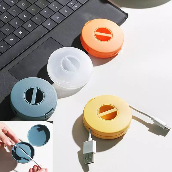 Round Rotatable Data Line Organizer Cord Management Storage Box Mobile ...