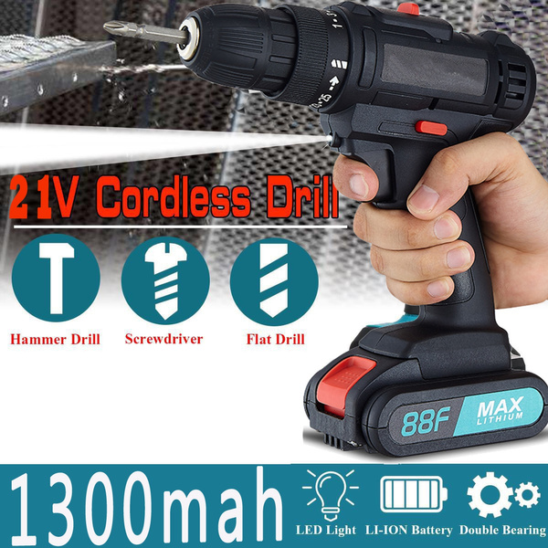 21V Cordless Drill 1300mAh 0-1350RPM Brushless Cordless Electric Impact ...