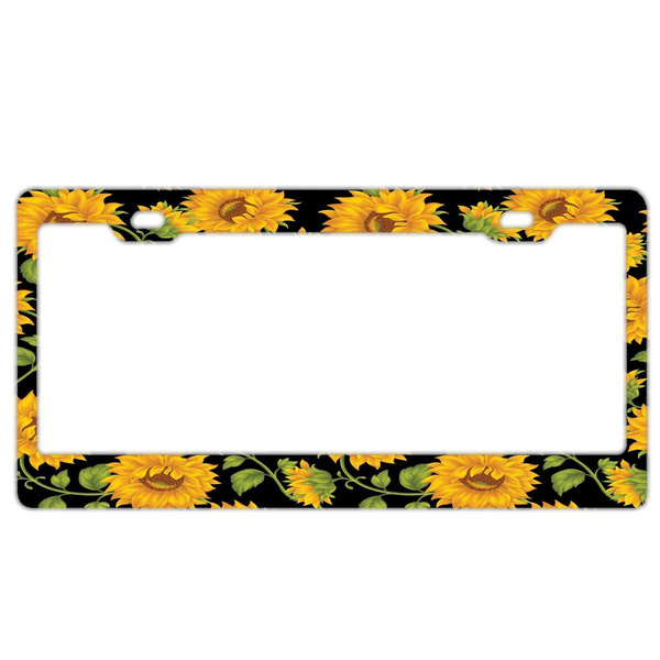 Abstract Sunflower Print in Black License Plate Frame Car Licence Plate ...