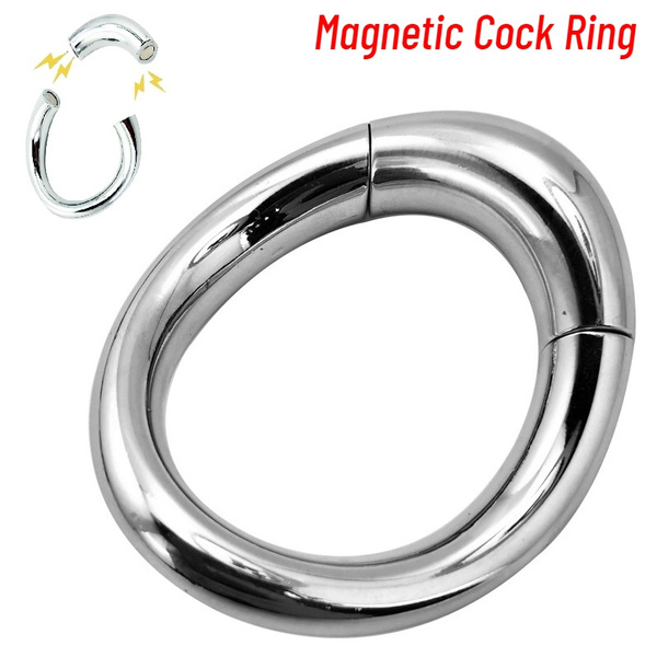 Stainless Steel Cock Ring Curved Magnet Scrotum Penis Ring Locking ...