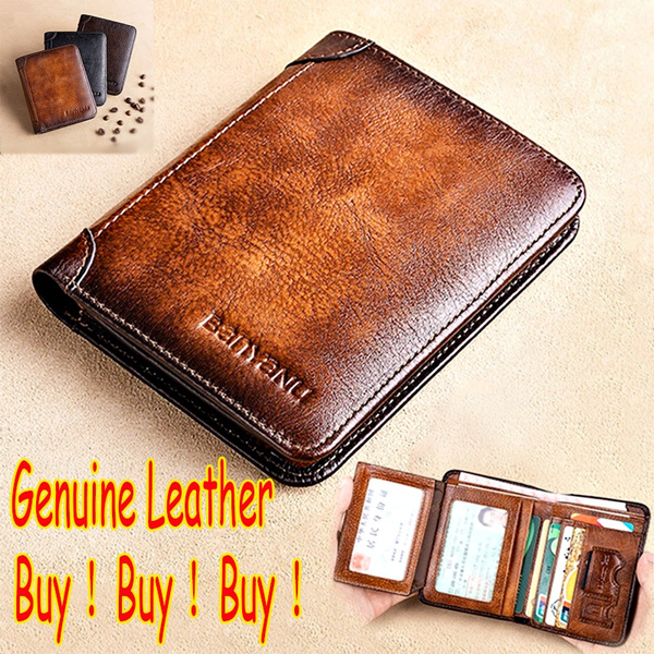 Vintage Wallet Genuine Leather Rfid Wallets for Men Thin Short Multi ...