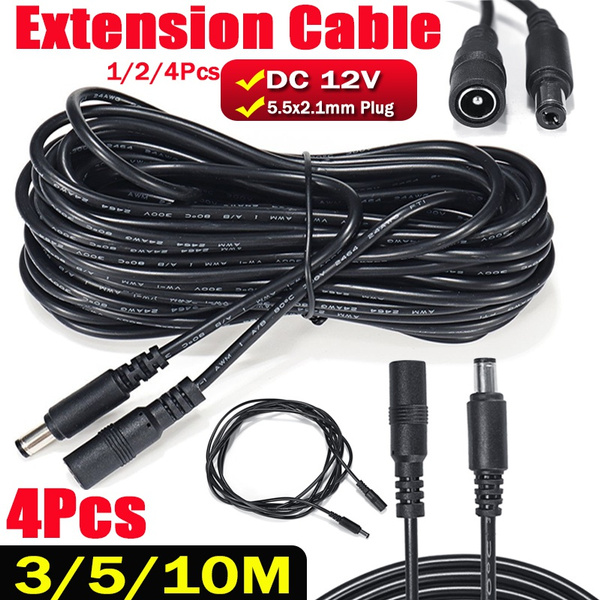 4Pcs/2Pcs/1Pc 3/5/10m DC 12V Power Extension Cable Cord 5.5x2.1mm Plug ...