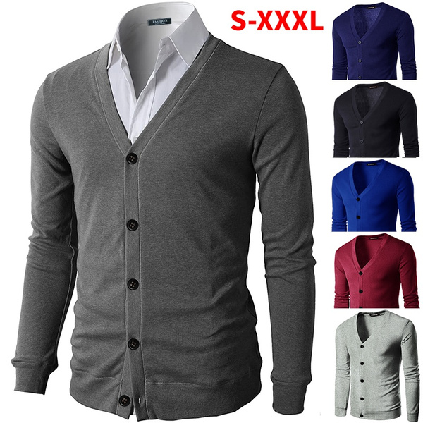 Mens Casual Slim Fit Cardigans V-Neck Basic Designed Long Sleeve Button ...