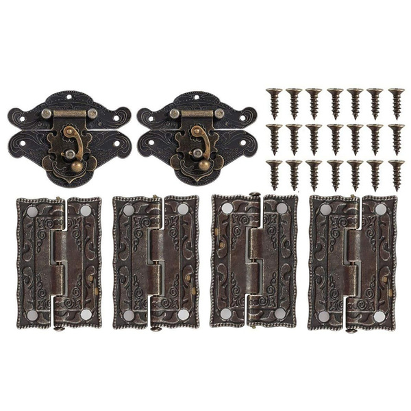 2PCS Retro Hasps Latch Decorative Wood Jewelry Latch Box with 4 Hinges ...