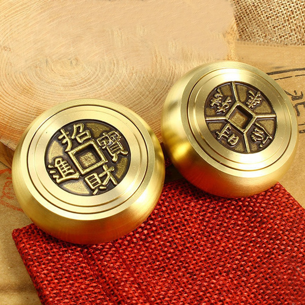 Brass Lucky Fortune Spinner Metal Hand Gyro Coppers Fingertip Fidget ...