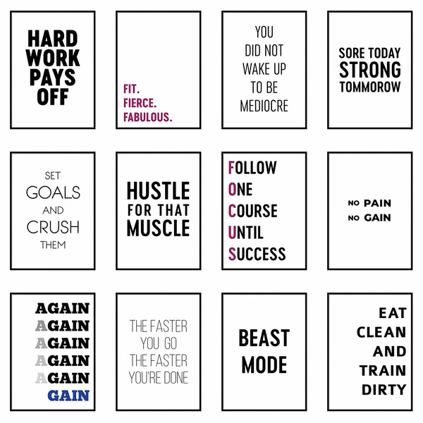 12 Panels GYM Motivational Quotes Wall Poster for Sport Room ...
