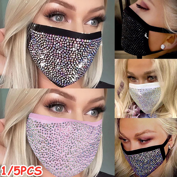 Rhinestone Bling Crystal Face Mask Sparkly Reusable Washable Fashion ...