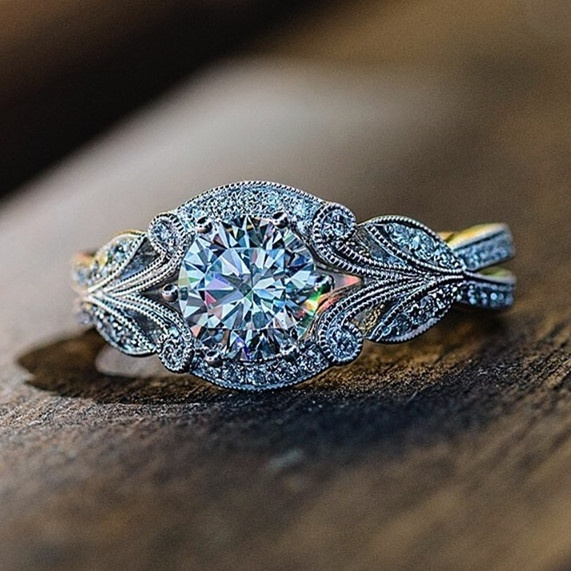 Luxury Exquisite Fashion Women's Vintage Leaf White CZ Ring Bridal ...