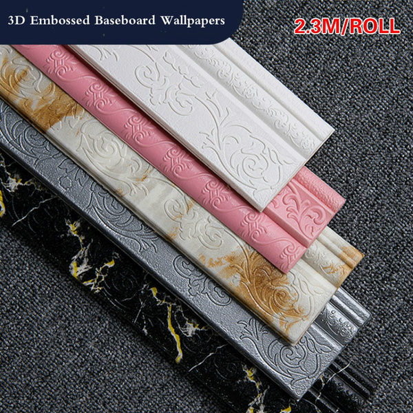 3D Embossed Baseboard Wallpapers Self-adhesive Floor Corner Waistline ...
