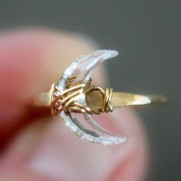 Crescent Moon Ring, Crystal Moon Ring,Crystal Quartz Ring, Half Moon ...