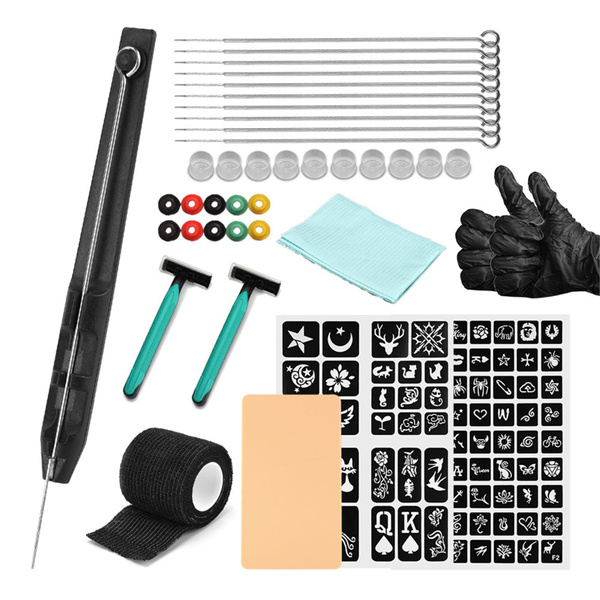 Hand Poke And Stick Tattoo Kit DIY Tattoo Supply Ink Gloves And Inkbox Tattoo Needles Set ...