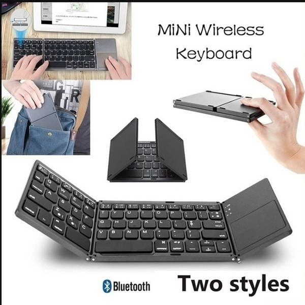 Fashion Portable Twice Folding Bluetooth Keyboard BT Wireless Foldable ...