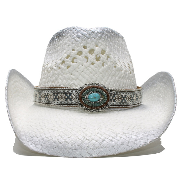 Turquoise Band Casual Hollowed Out Women Men Unisex's Retro Raffia ...