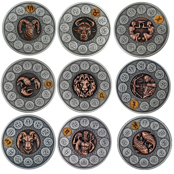 Zodiac 12 Constellation Relief Painting Commemorative Coins Replica ...