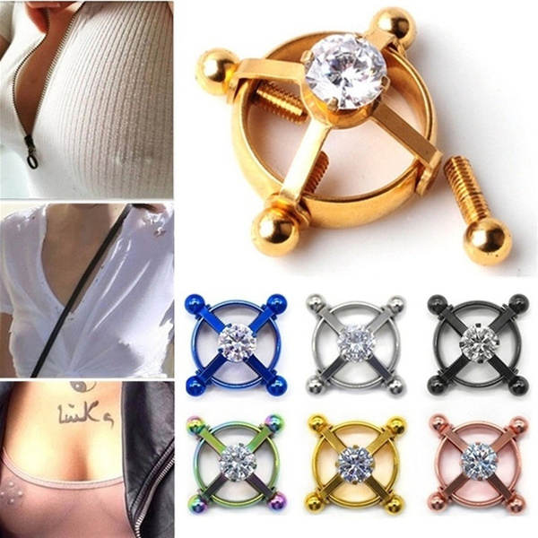 Fashion Stainless Steel Round Adjustable Non-Piercing Nipple Ring Shield Screw Body Piercing ...