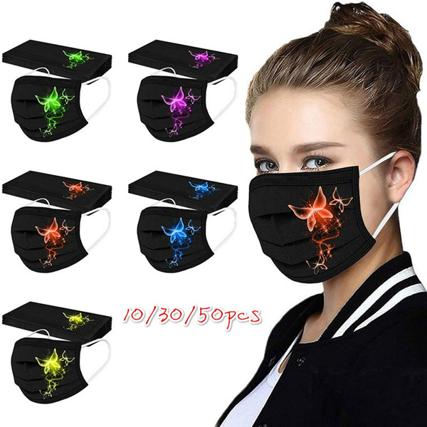 10pcs /30pcs /50pcs New Cute Woman Vivid Butterfly Printed Black Face ...