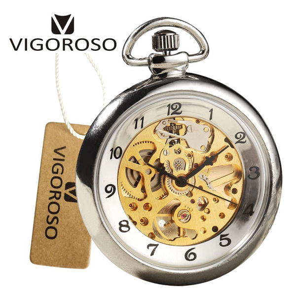 Mens Vintage Mechanical Pocket Watch Open Face Pocket Watch with Chain ...