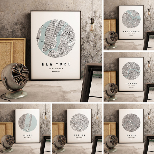 Large Size 33 Famous City Maps Wall Posters Giclee Nordic Living Room ...