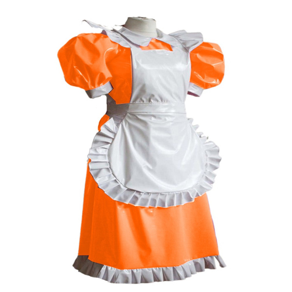 Plus Size Lovely Lolita Maid Ruffle Hem Mini Dress PVC Wetlook Cosplay ...
