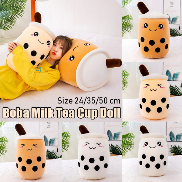 Stuffed Boba Plushie Bubble Tea Plush Pillow Cartoon Cylindrical Milk ...