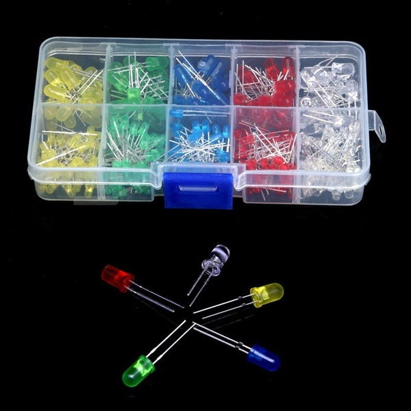 100pcs LED Light Emitting Assortment Kit Diodes White Green Red Blue ...